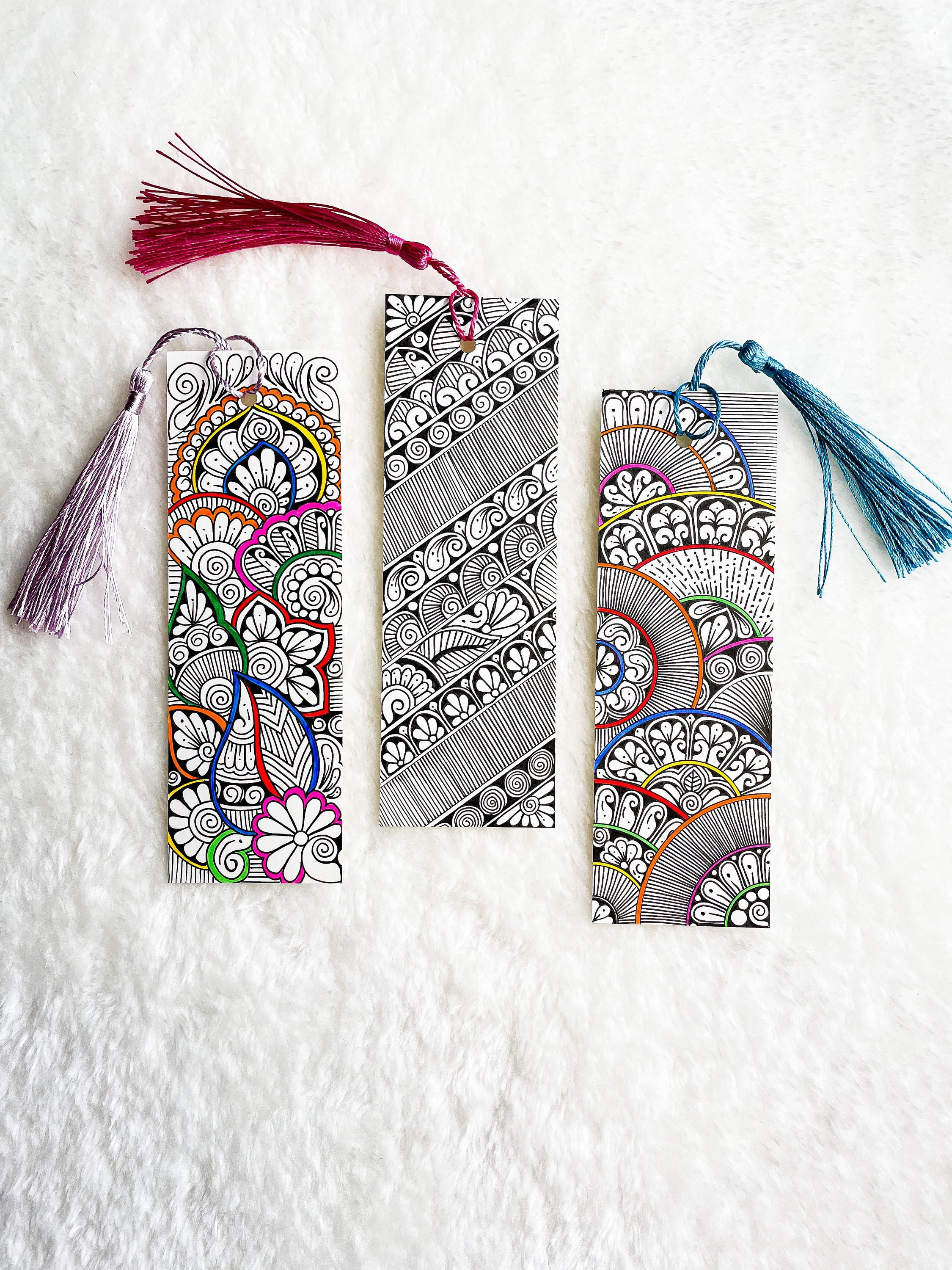 Hand Drawn Mandala Bookmarks With Tassel Zentangle Bookmark ...