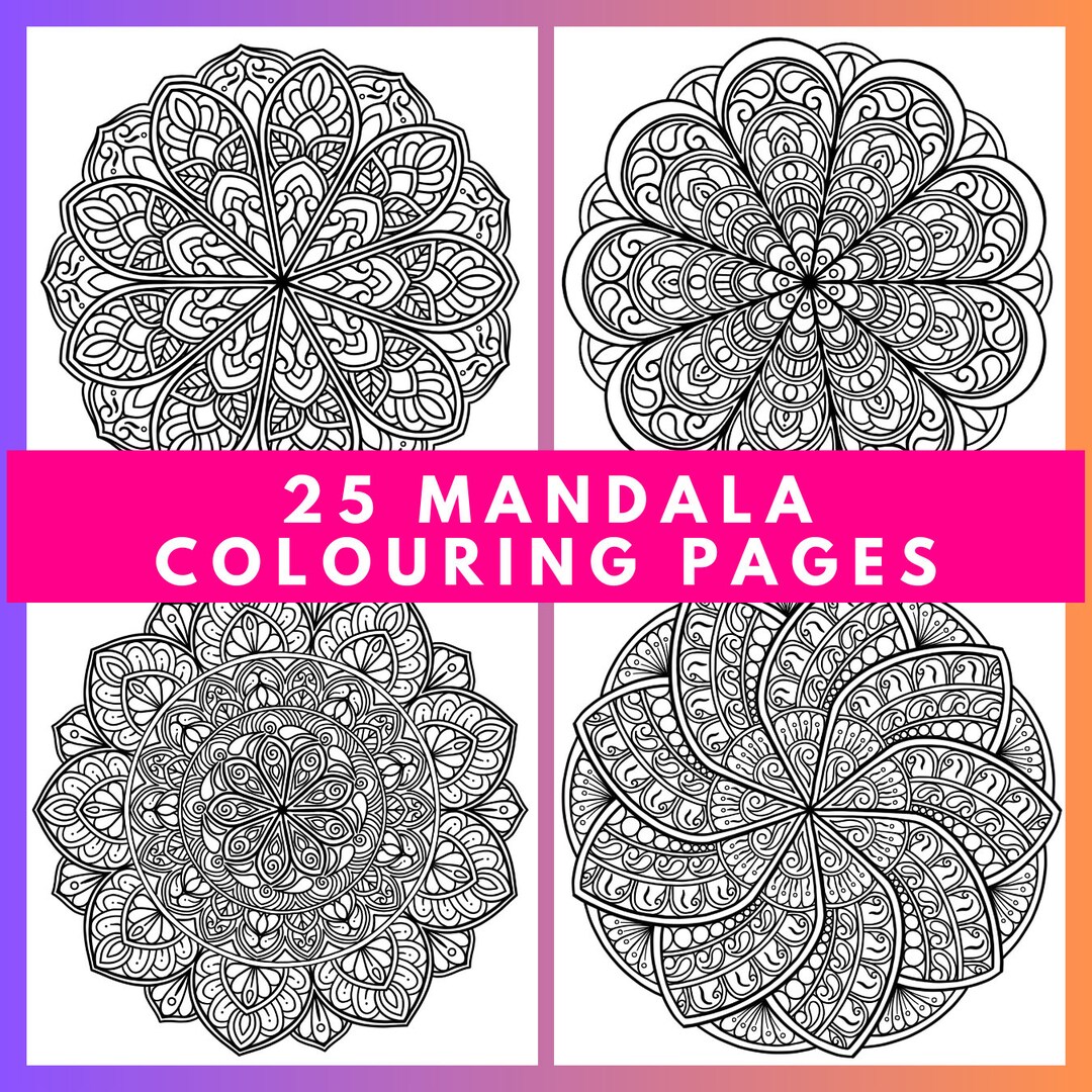 25 Mandala Colouring Pages PDF Digital Download Beautiful Hand Drawn ...