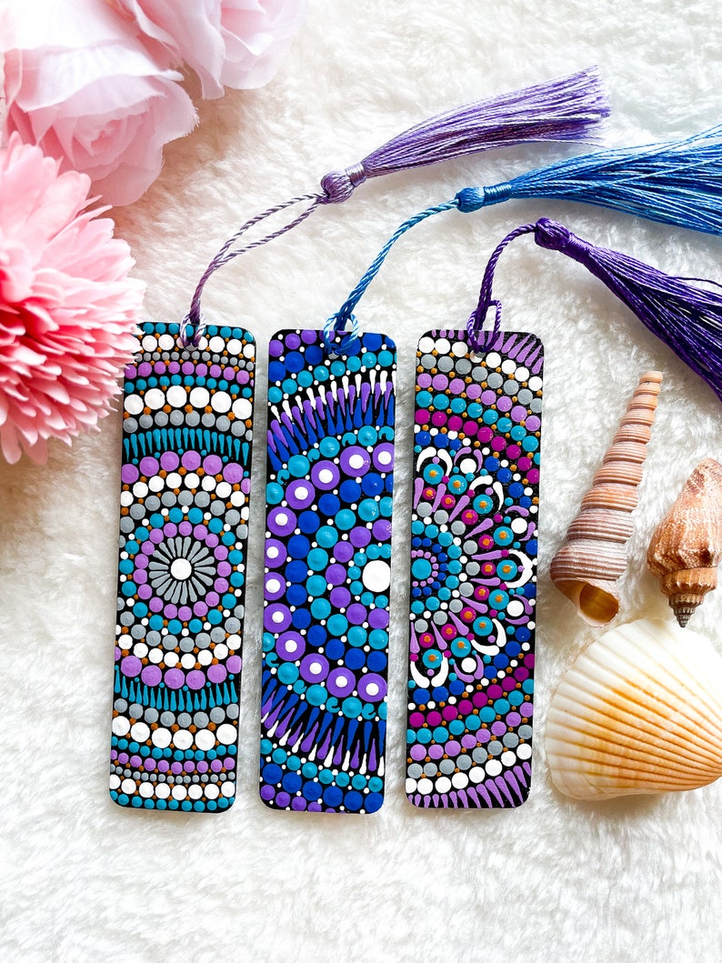 Hand Painted Mandala Bookmarks Set of 3 Colourful Students Gifts Dot ...