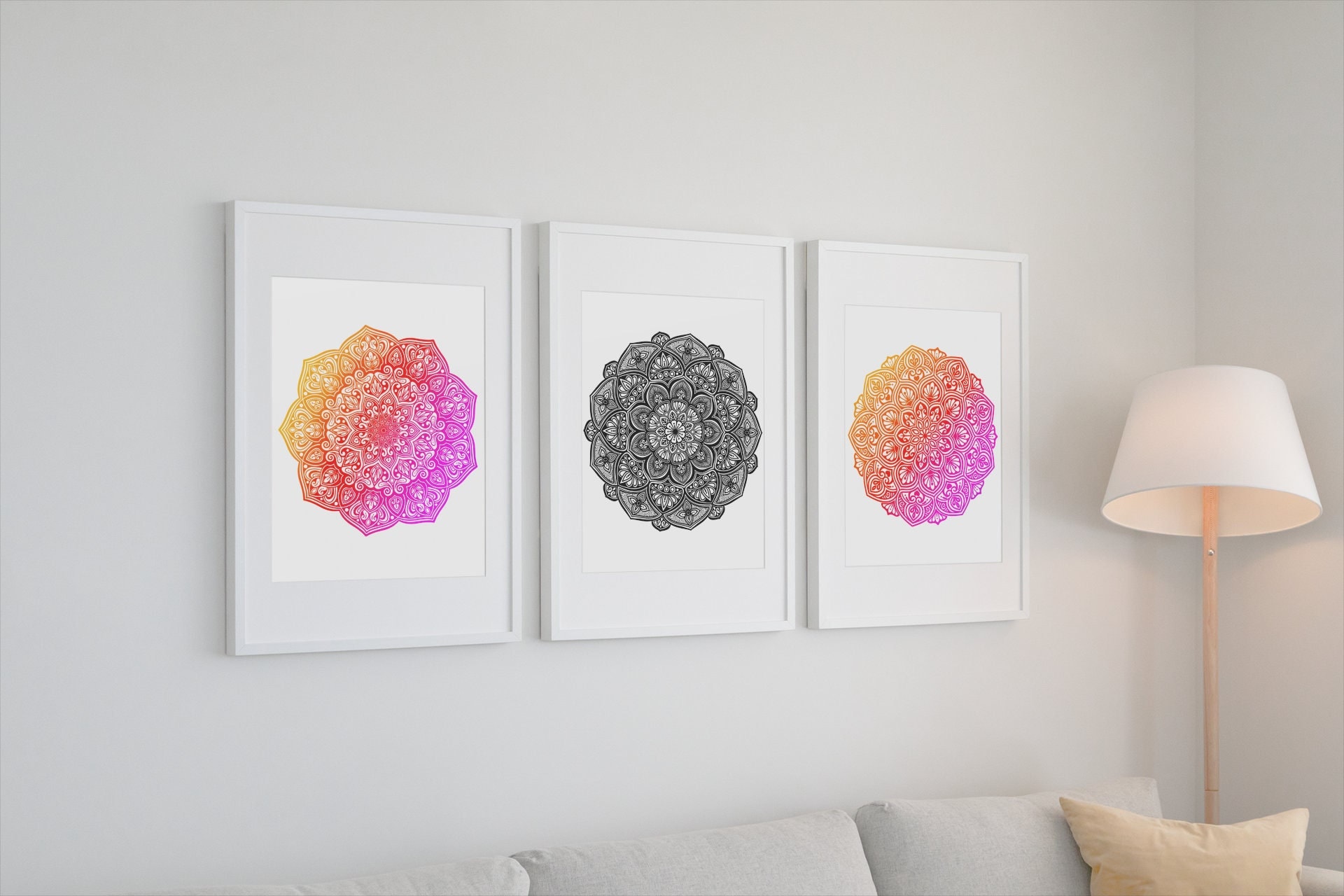 Digital Mandala Art Prints Set of 3 Minimalist Home Decor Mandala Art ...