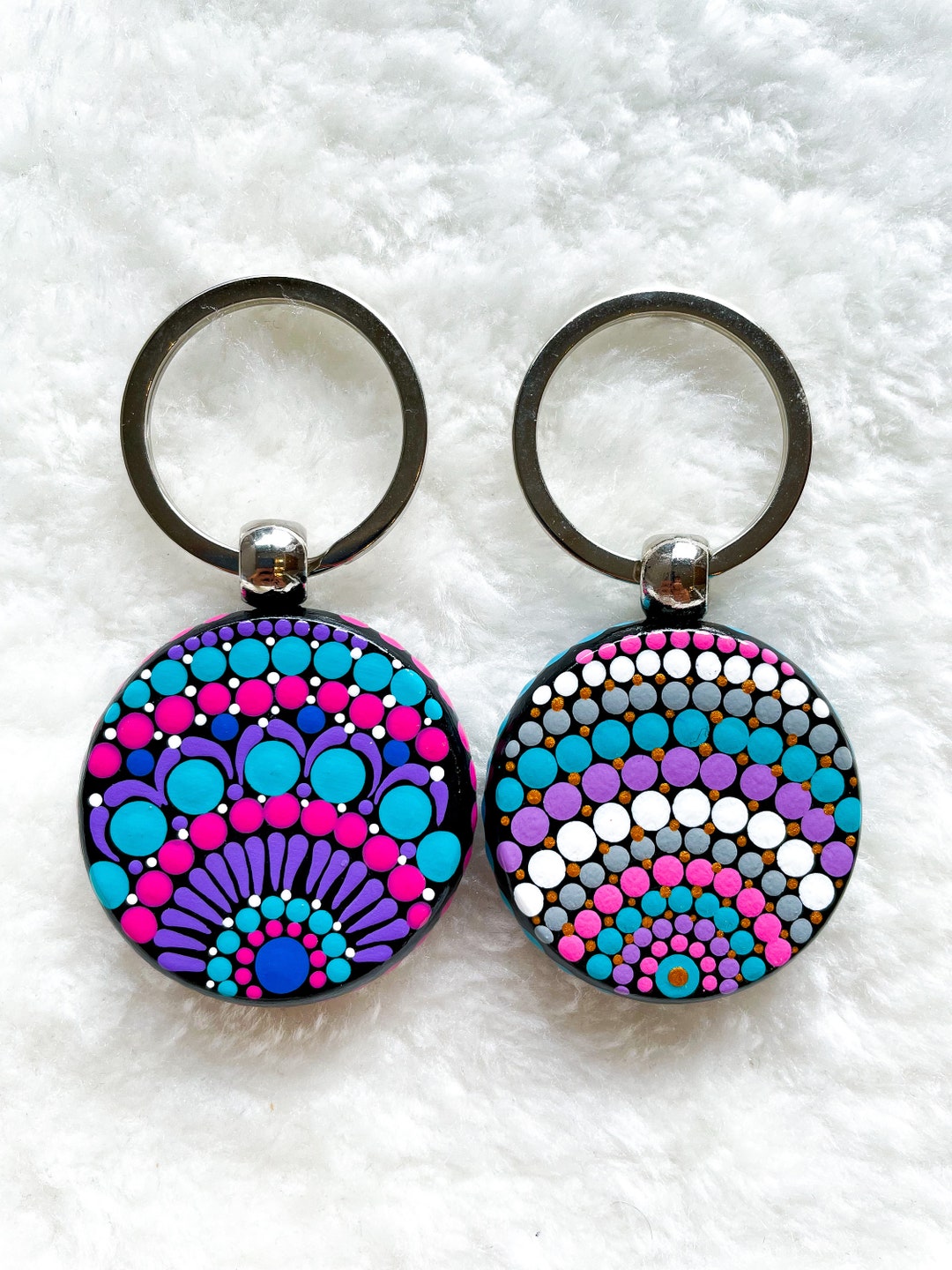 Mandala Keychain Set of 2 Hand Painted Key Chains Dot Mandala Giveaway ...
