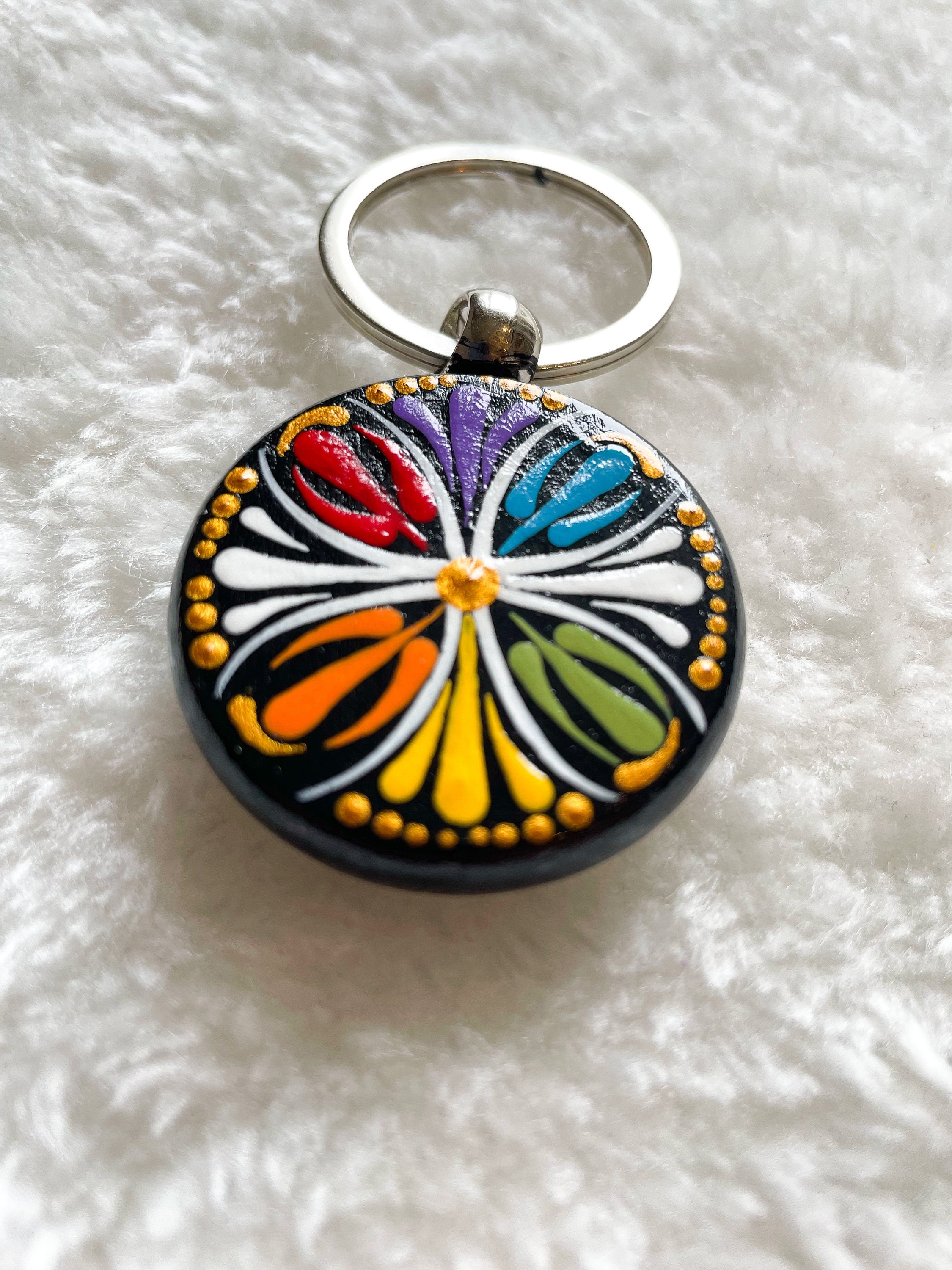 Rainbow Keychains Hand Painted Mandala Art Keychain Stocking Stuffer ...