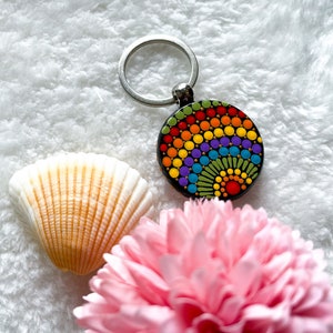 Rainbow Keychains Hand Painted Mandala Key Chain New Home Keychain ...