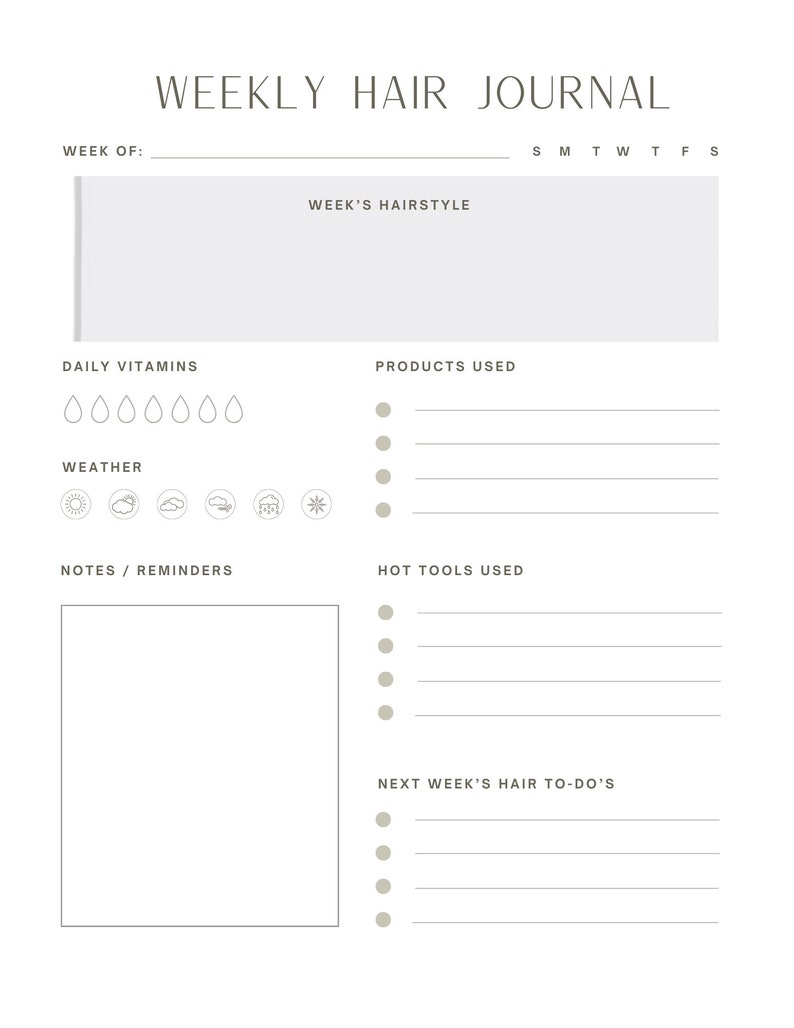 Weekly Hair Planner Printable, Instant Download, Productivity Planner ...