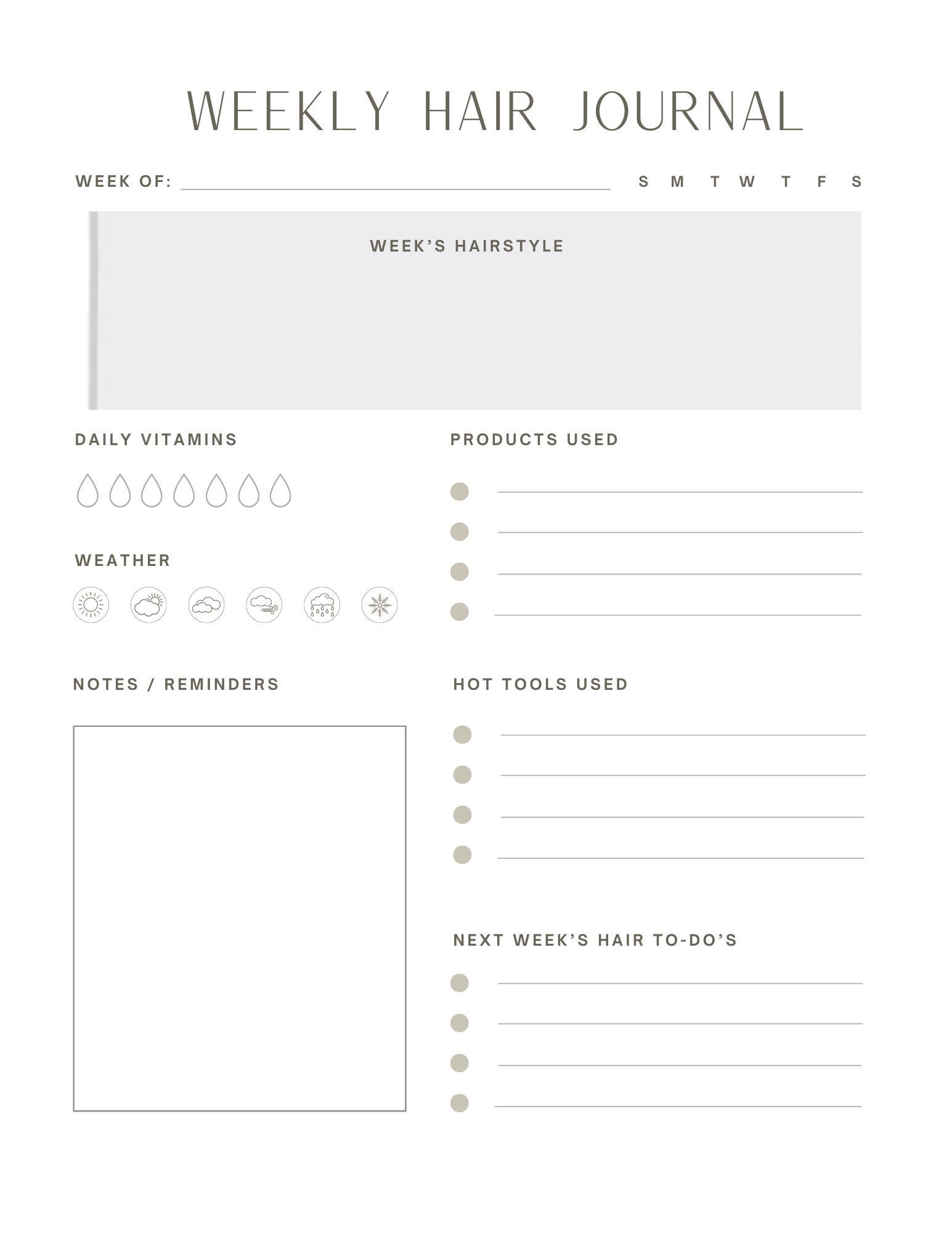 Weekly Hair Planner Printable, Instant Download, Productivity Planner ...