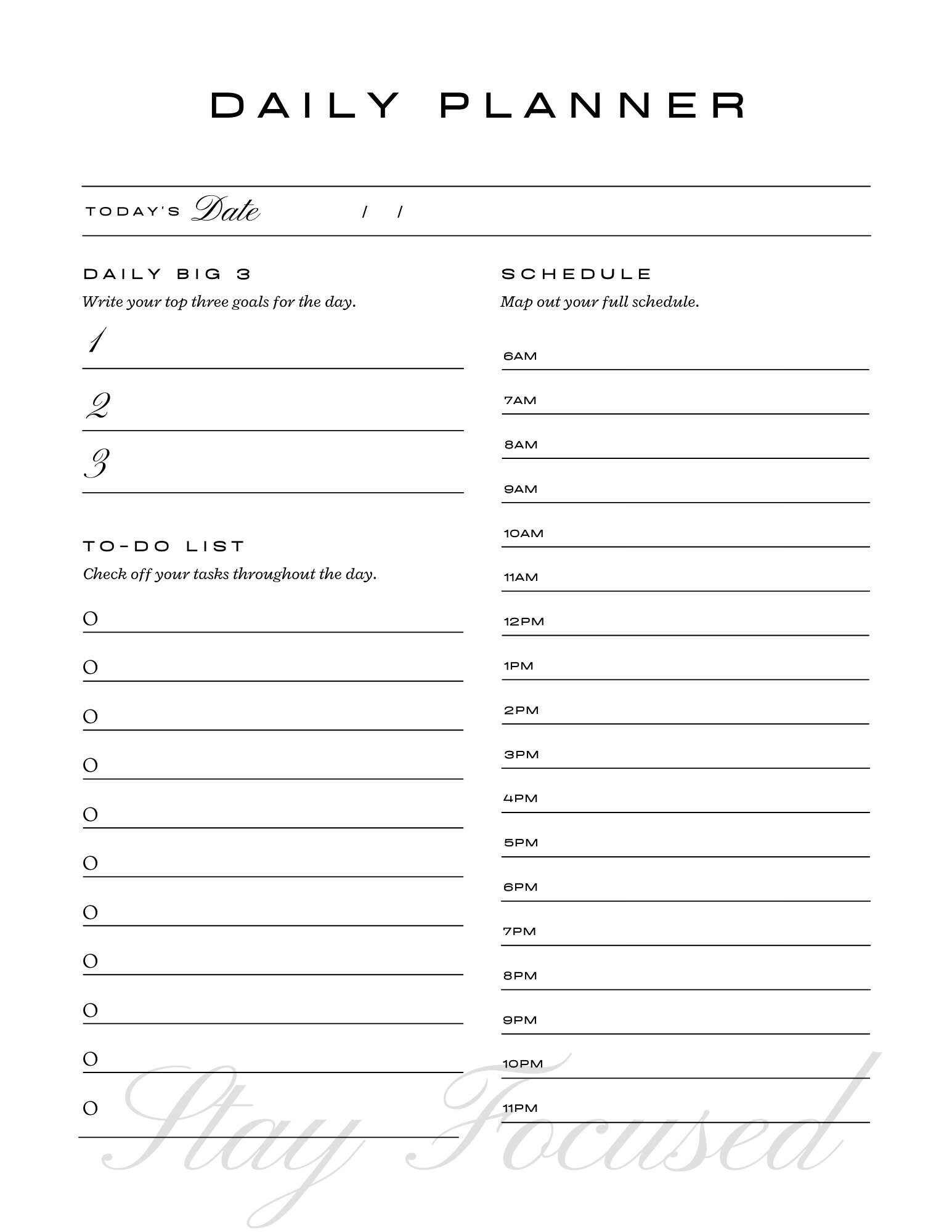 Daily Planner Printable, Instant Download, Productivity Planner, Daily ...