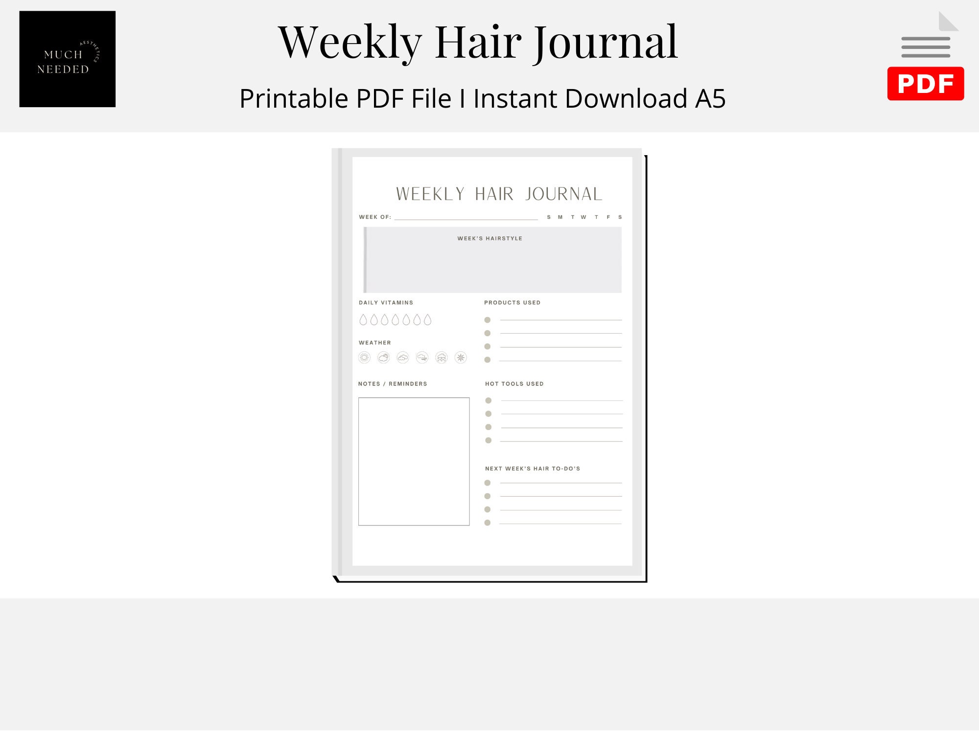 Weekly Hair Planner Printable, Instant Download, Productivity Planner ...