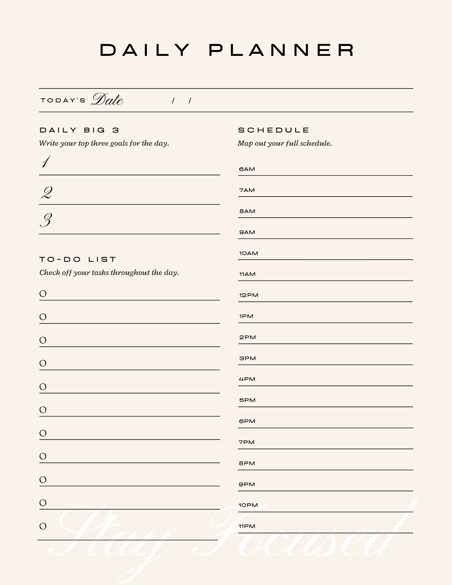 Daily Planner Printable, Instant Download, Productivity Planner, Daily ...