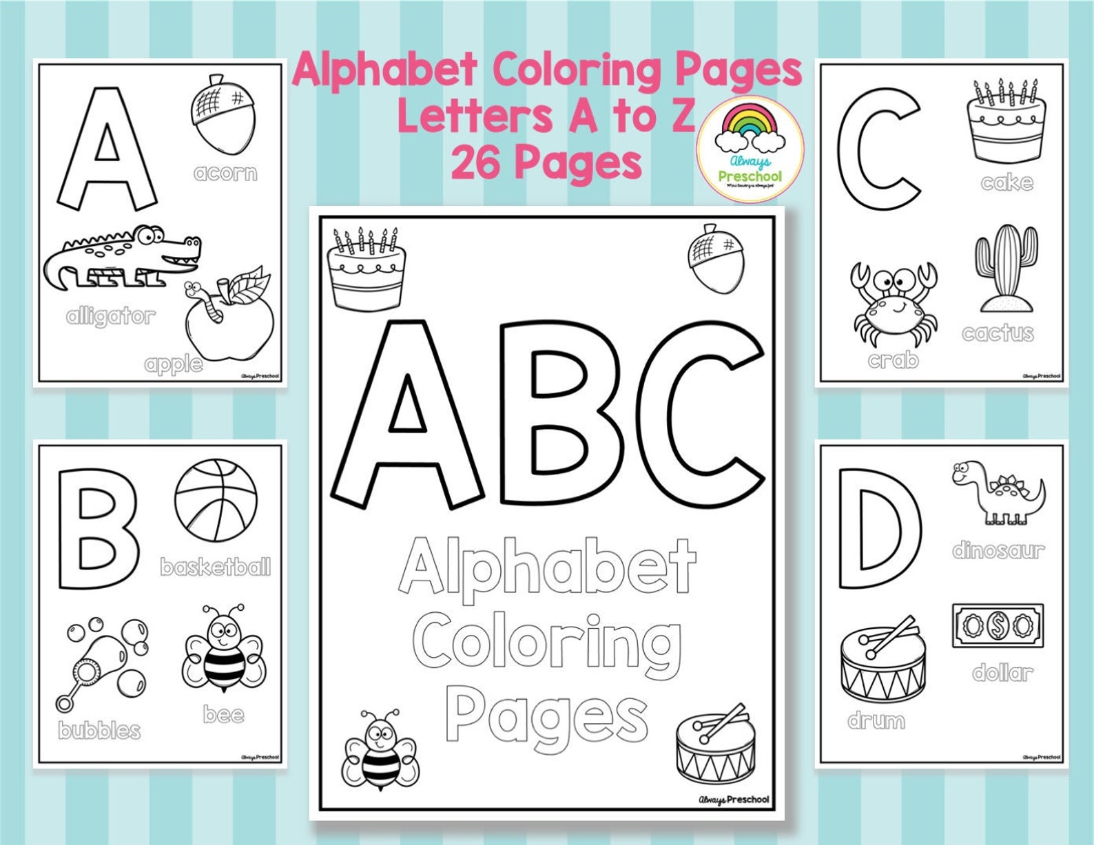 Alphabet Coloring Pages Coloring Book, Printable for Kids, 26 Pages, A ...
