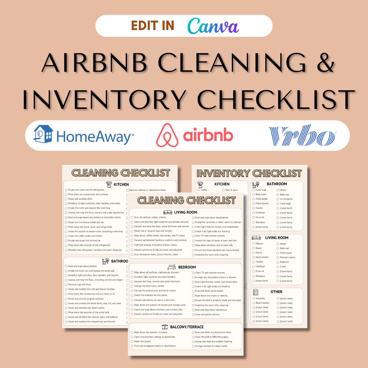 Airbnb Checklist Template Bundle,editable Airbnb Inventory Checklist ...