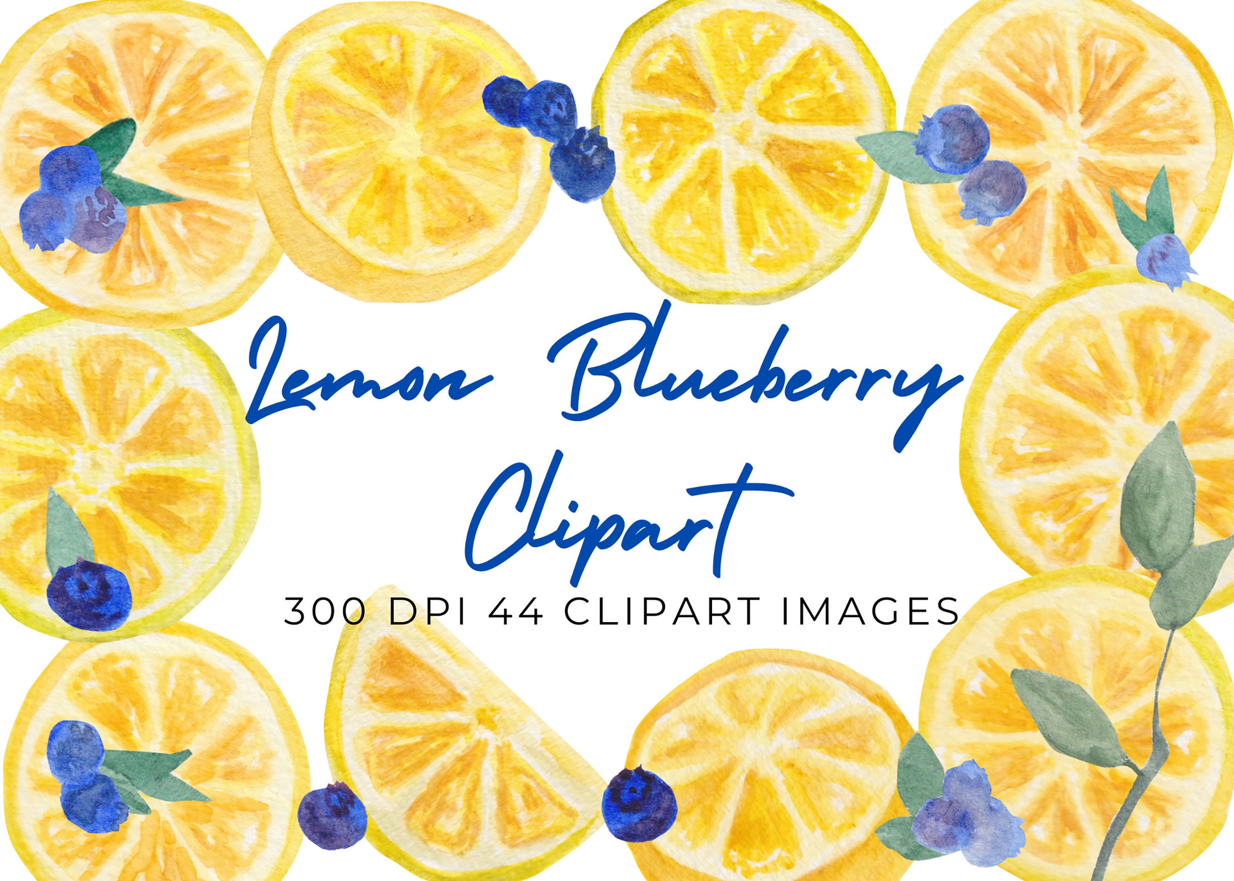 Watercolor Lemon Clipart, Watercolor Blueberry Clipart, Instant ...