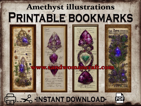 Printable Bookmarks Instant DOWNLOAD Set of 4amethyst - Etsy