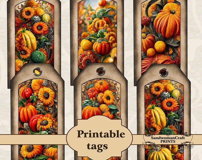 Printable Tags, Autumn, Halloween, Journal, Collage, Instant DOWNLOAD ...