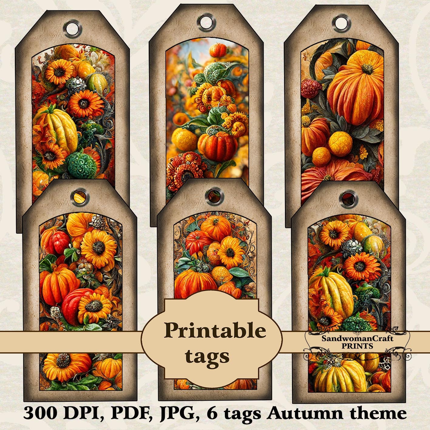 Printable Tags, Autumn, Halloween, Journal, Collage, Instant DOWNLOAD ...