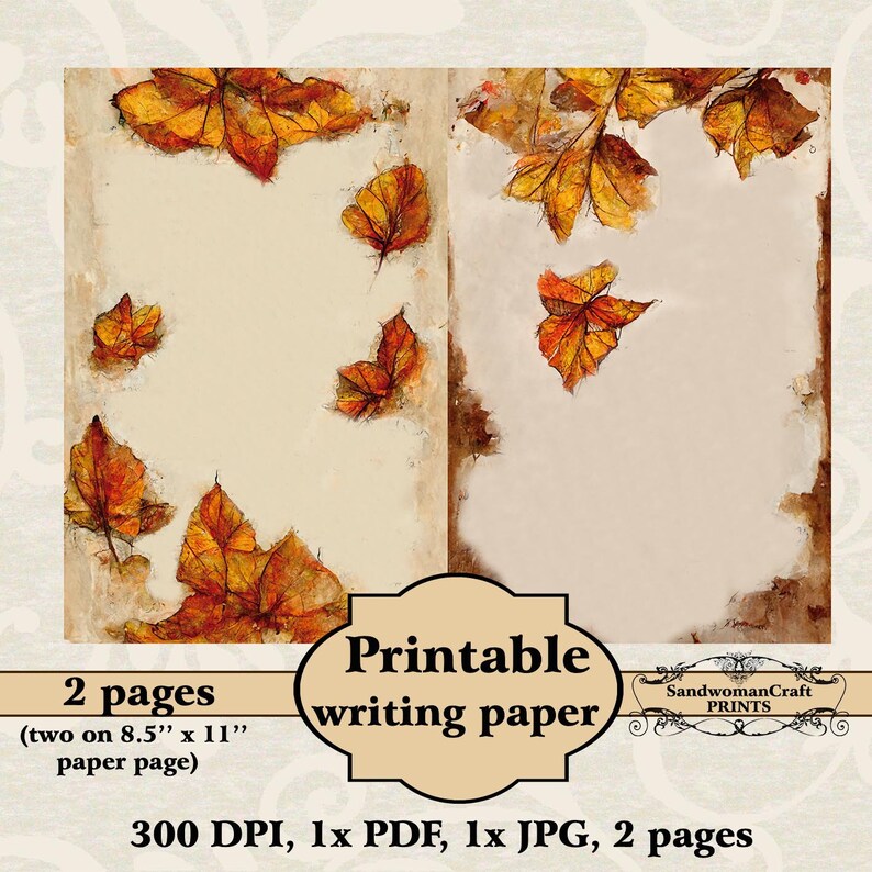 Printable Writing Paper, Autumn, Vintage, Blank Journal Pages, Collage ...