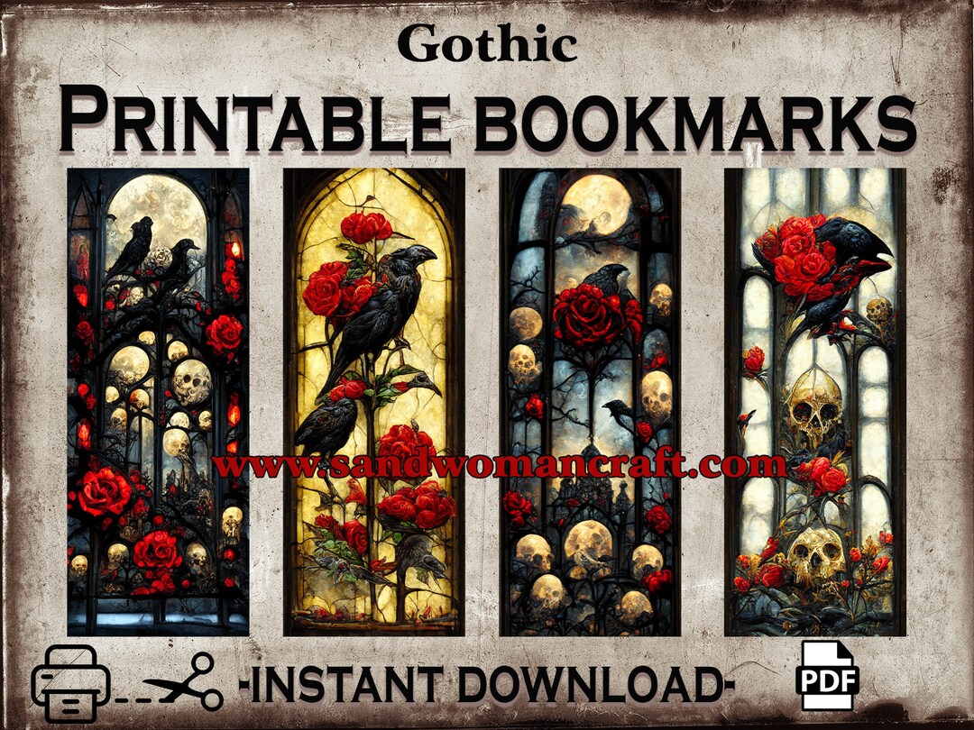Printable Bookmarks, Instant DOWNLOAD, Set of 4, Goth, Gothic Style ...