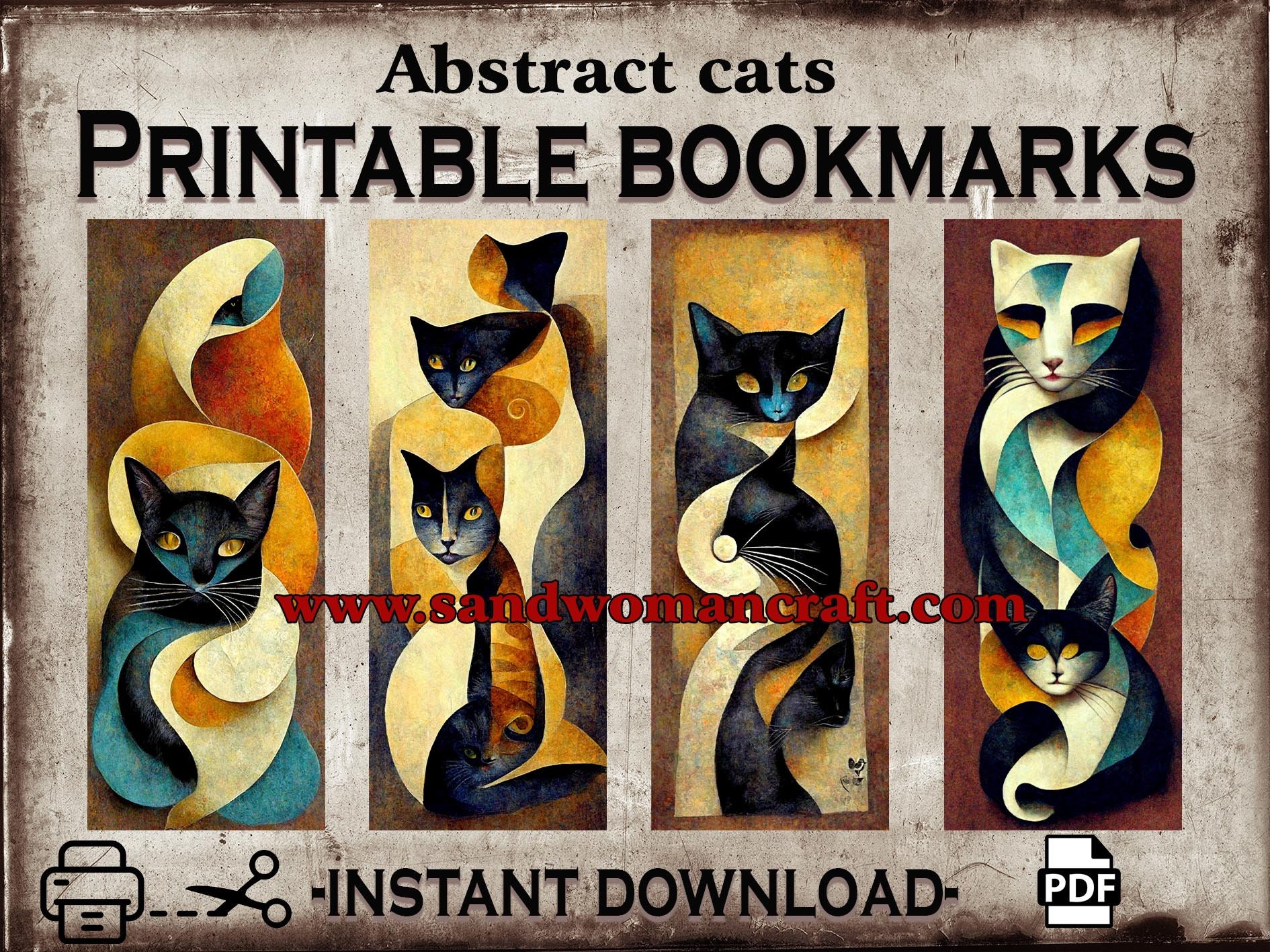 Printable Bookmarks Instant DOWNLOAD Set of 4 Abstract - Etsy