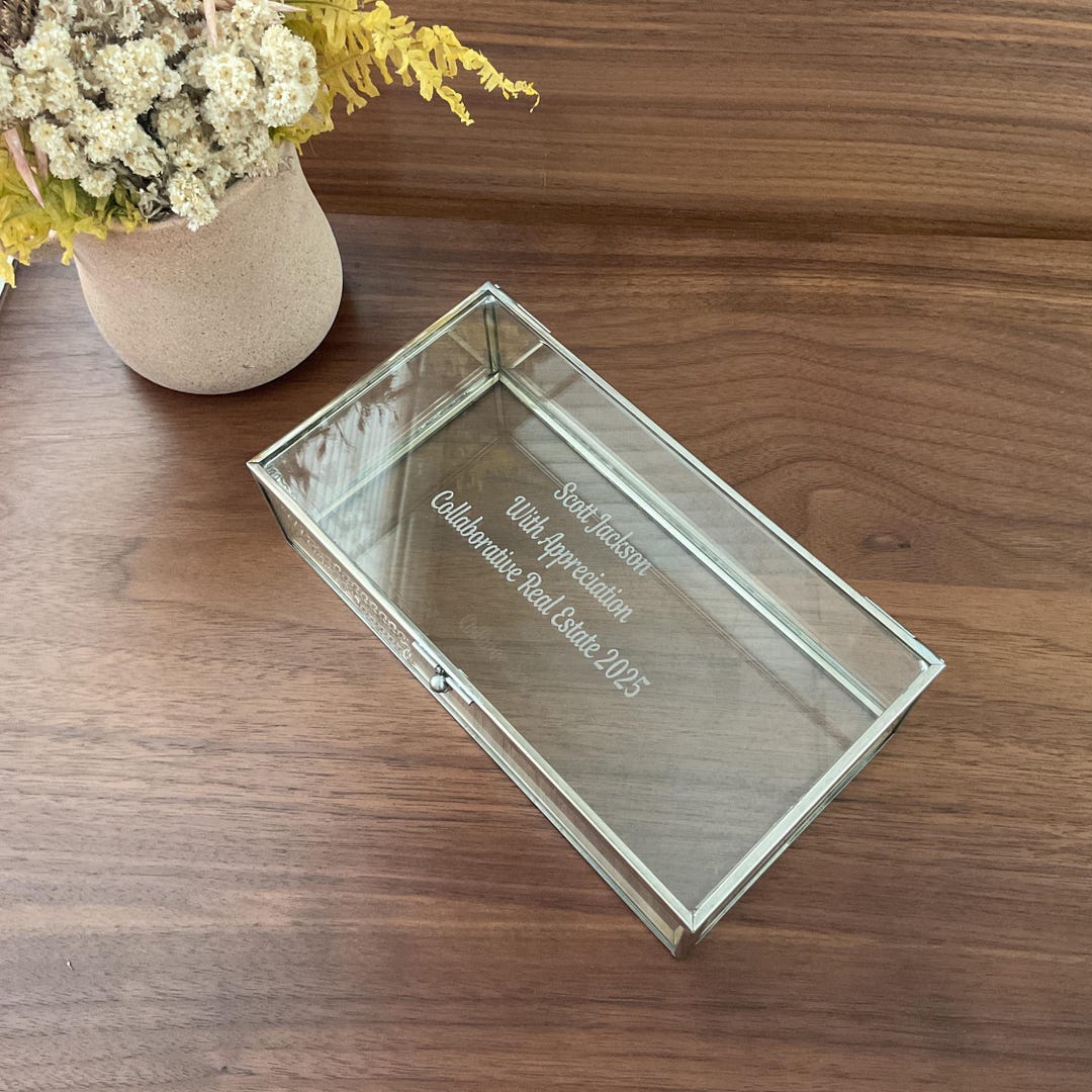 Custom Engraved Hinged Glass Box, Elegant Storage for Jewelry ...