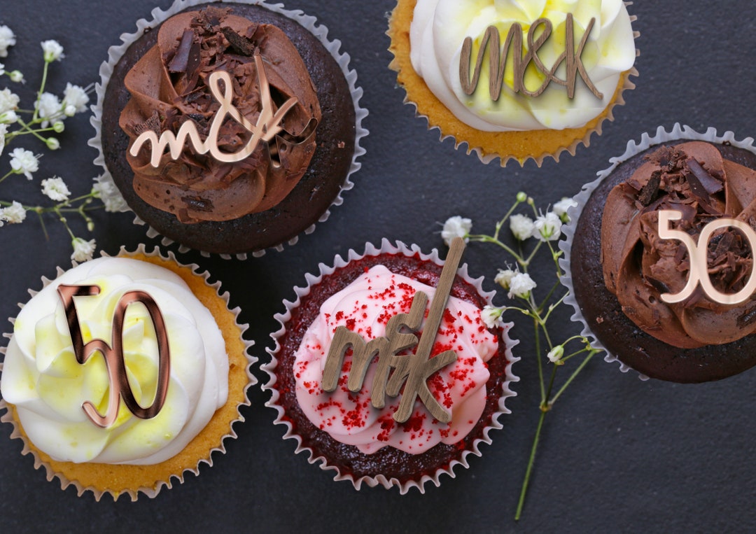 Mini Acrylic Cupcake Toppers,personalized Mirror and Wood Cupcake ...