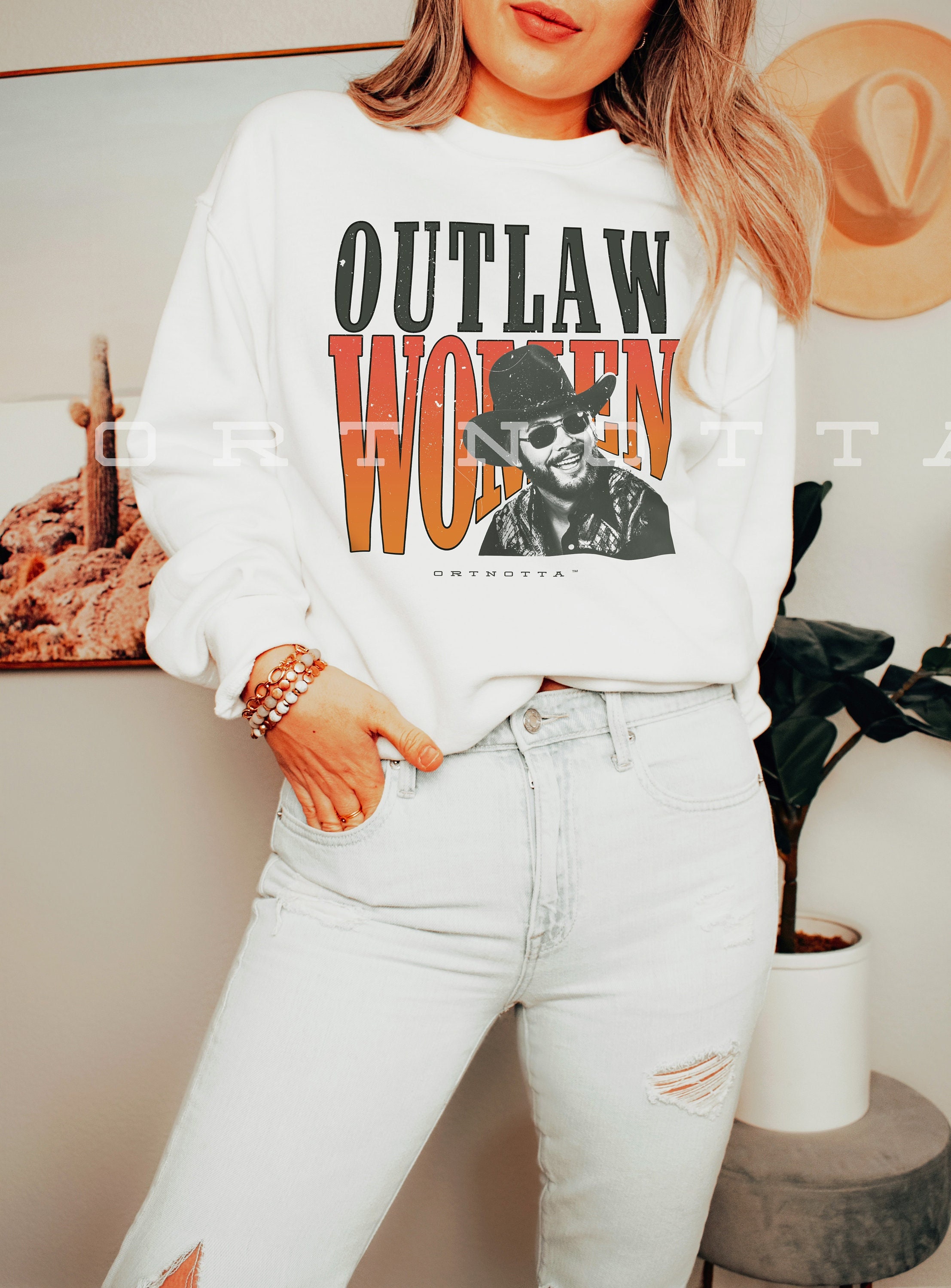 Outlaw Women Hank Williams Jr. Gildan 18000 Western Retro Boho Hippie ...