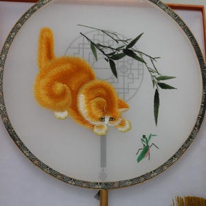 Handmade Embroidered Cat Fan: Elegant Bridal Party Gift - Etsy