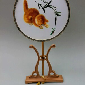 Handmade Embroidered Cat Fan: Elegant Bridal Party Gift - Etsy