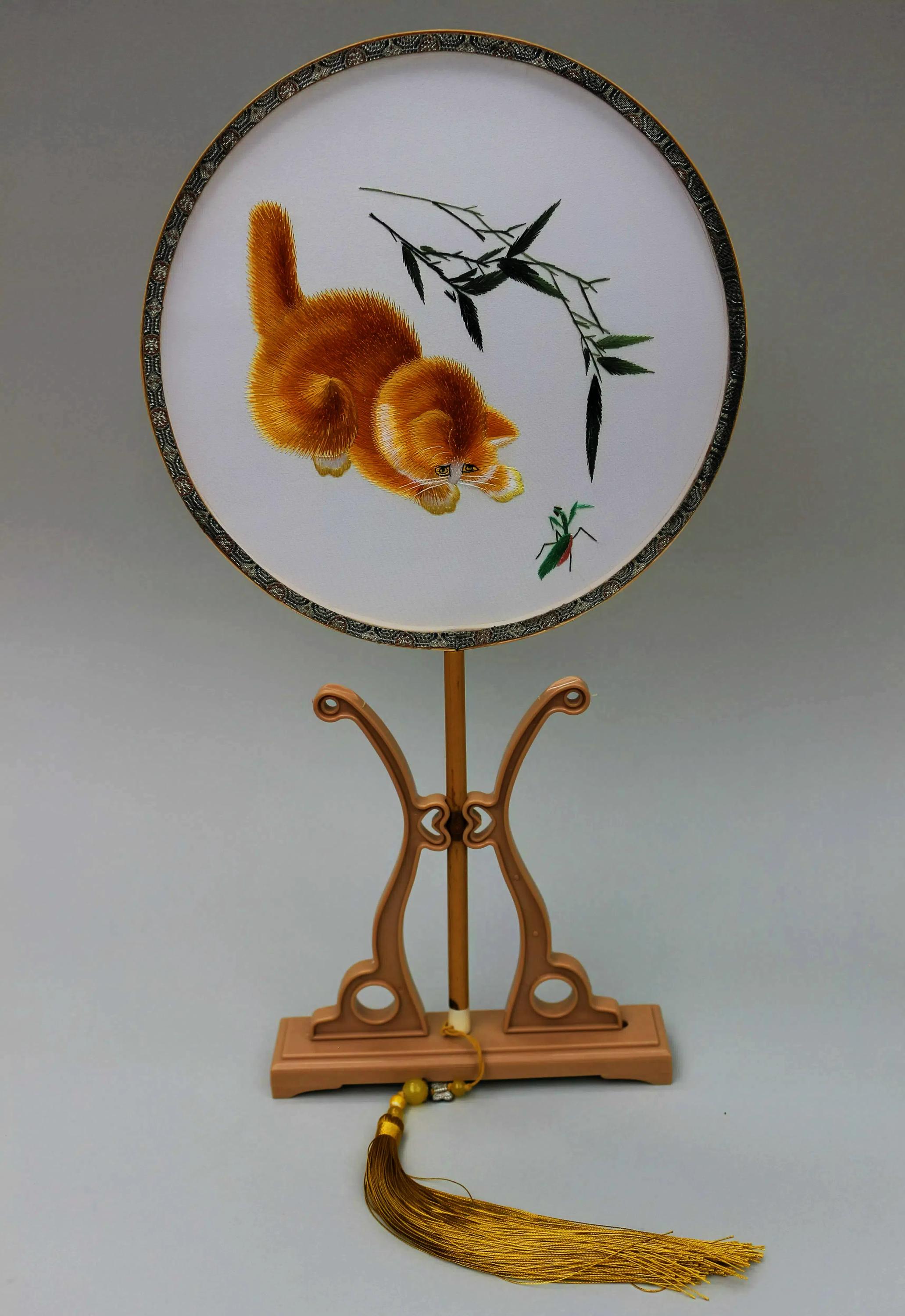 Handmade Embroidered Cat Fan: Elegant Bridal Party Gift - Etsy
