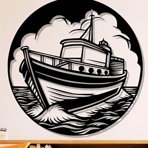 Boat Dxf Svg Png Files Sea Course Route Marine Wall Art Cut File for ...