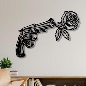 Revolver Dxf , Svg , Png , Files , Revolver , Rose , Love , Gun , Wall ...