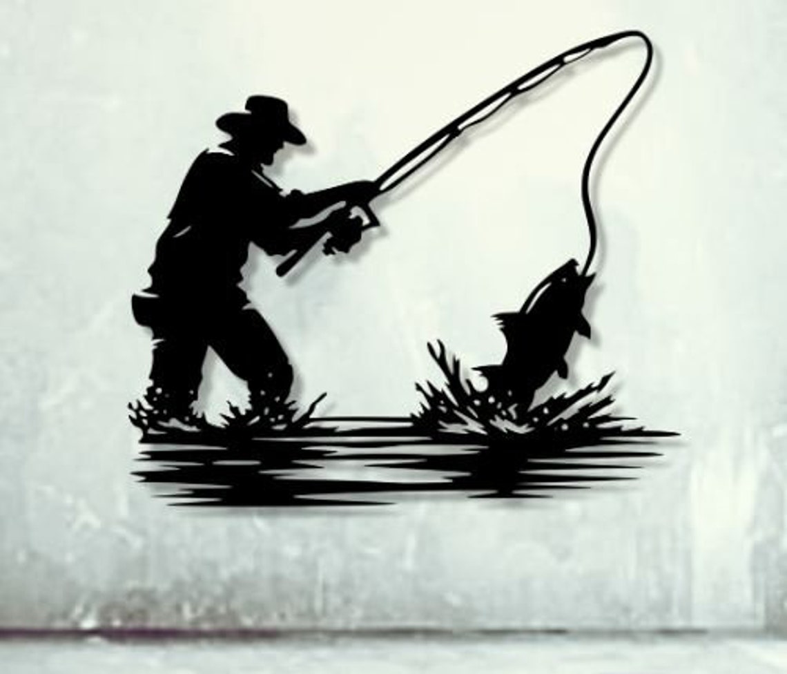 Fisherman Dxf Svg Png Files Fishing Fisher Plasma Cut File Vectorel ...