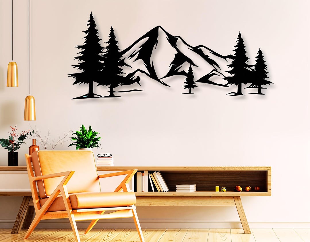 Mountains Dxf Svg Png Files Mountain Scene Pine Trees Wall Art Cut File ...