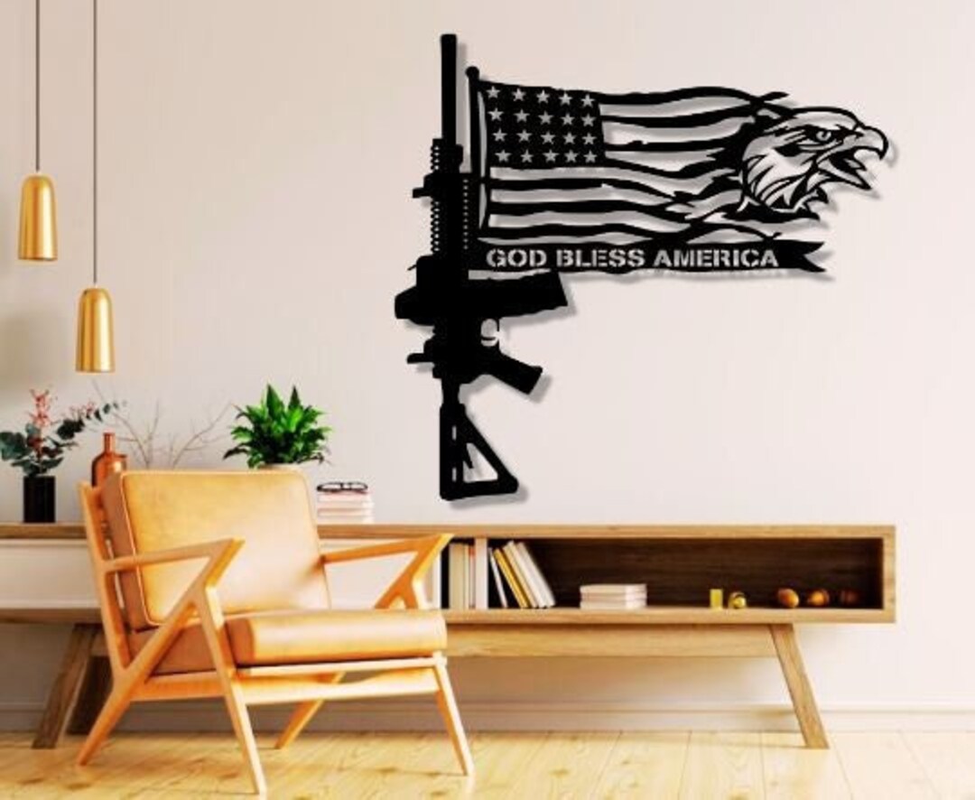 God Bless America Dxf Svg Png Files , USA , Flag , Riffle , Eagle ...
