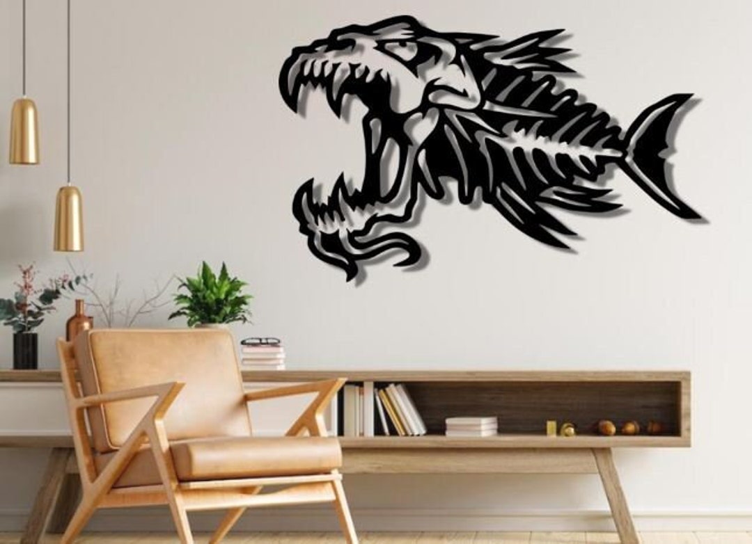 Fish Bone Dxf Svg Png Files Angry Fish Bone Wall Art , Cut , File , for ...
