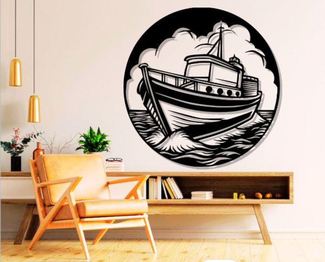 Boat Dxf Svg Png Files Sea Course Route Marine Wall Art Cut File for ...
