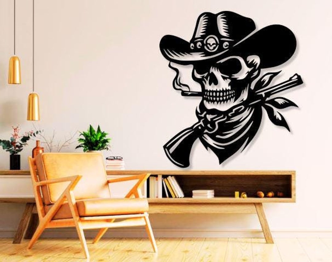 Vintage Cowboy Dxf Svg Png Files Skull Cowboy Hat Wall Art Cut File for ...