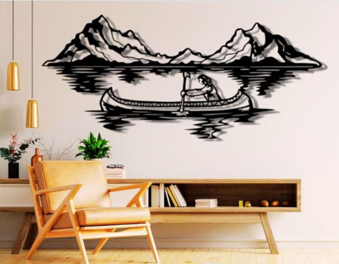 Lake Scene Dxf Svg Png Files , Canoe , Mountains , River , Sea , Boat ...