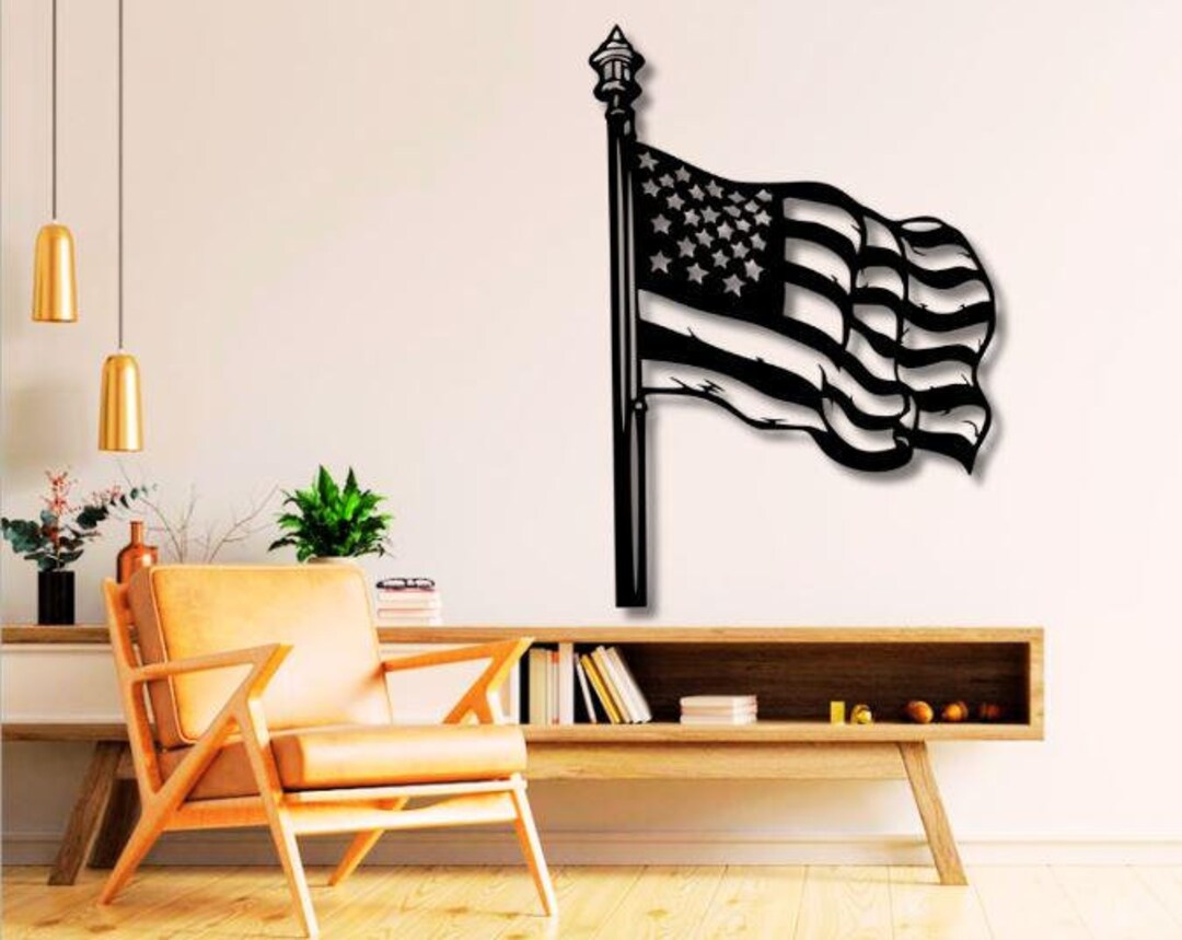 Waving Flag Dxf Svg Png Files USA Flag Plasma Cut File Wall Art for Cnc ...