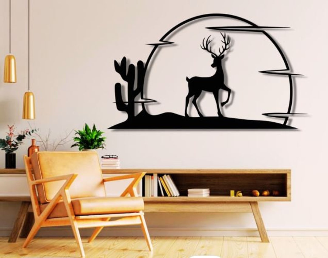Deer Scene Dxf Svg Png Files Deer Cactus Sun Sky - Etsy