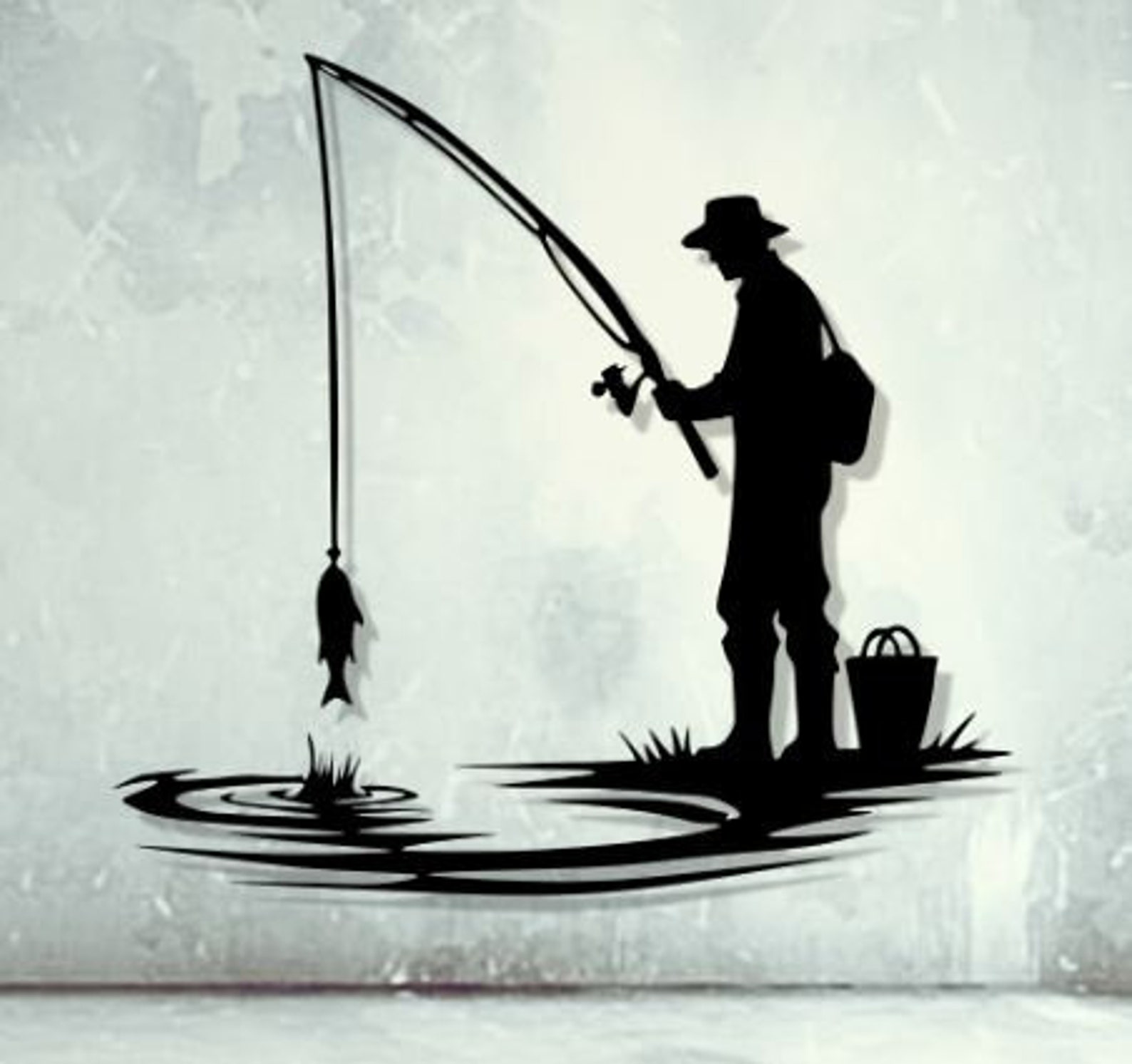Fisher Dxf Svg Png Files Fisherman Fishing Wall Art Plasma Cut File for ...