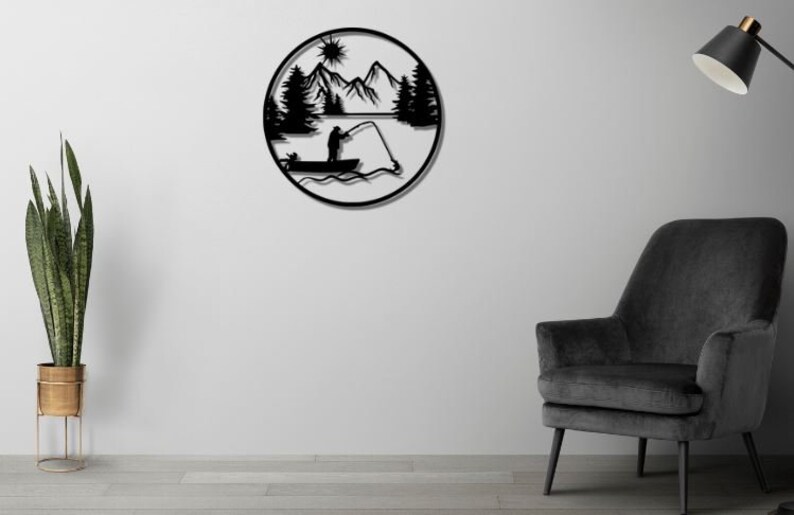 Fisherman Lake Scene Dxf , Svg , Png , Files , Fisher , Boat , Fİshing ...