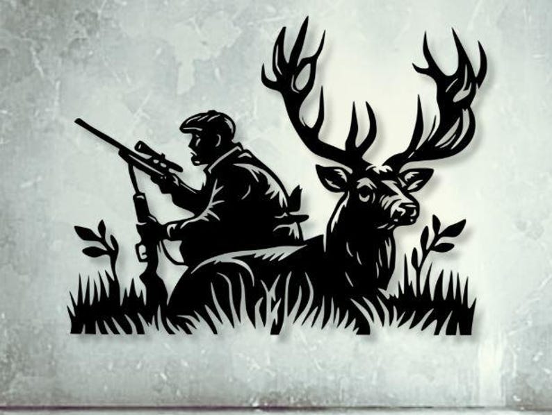 Hunting DXF SVG PNG Files Hunter Deer Scene Cut File for Cnc Laser ...