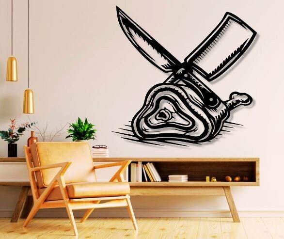 Butcher Dxf Svg Png Files , Butcher , Meat , Knife , Cleaver , Wall Art ...