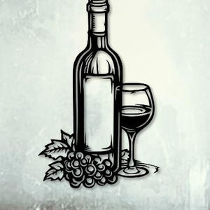 Wine Bottle Dxf Svg Png Files Grape Glass Wall Art Cut File for Cnc ...
