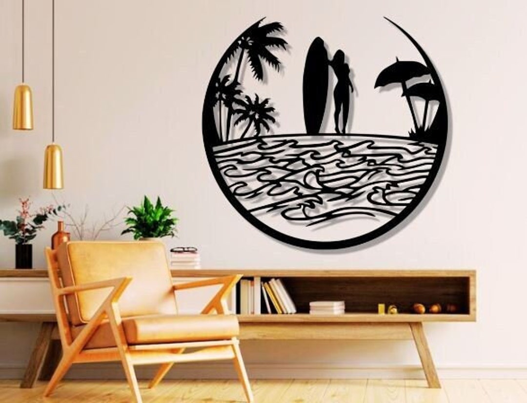 Summer Dxf , Svg , Png , Files , Surf , Girl , Palms , Sea , Waves ...