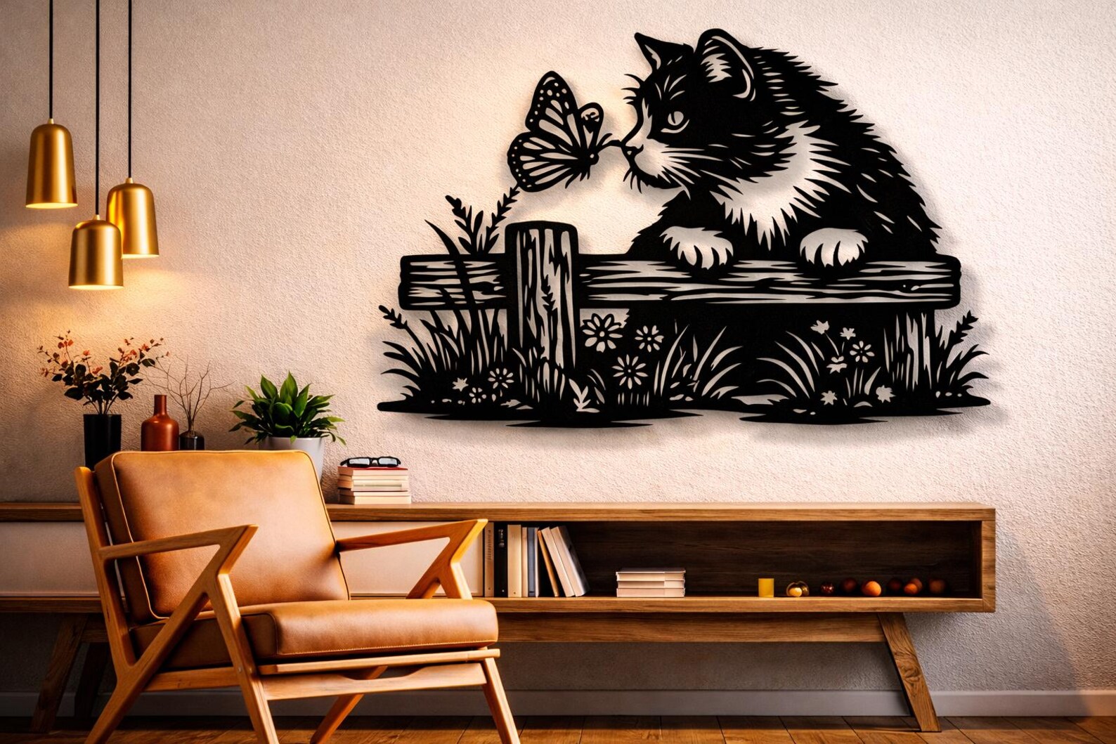 Butterfly and Cat Scene Svg Dxf Png Files for Cnc Laser Plasma Cricut ...