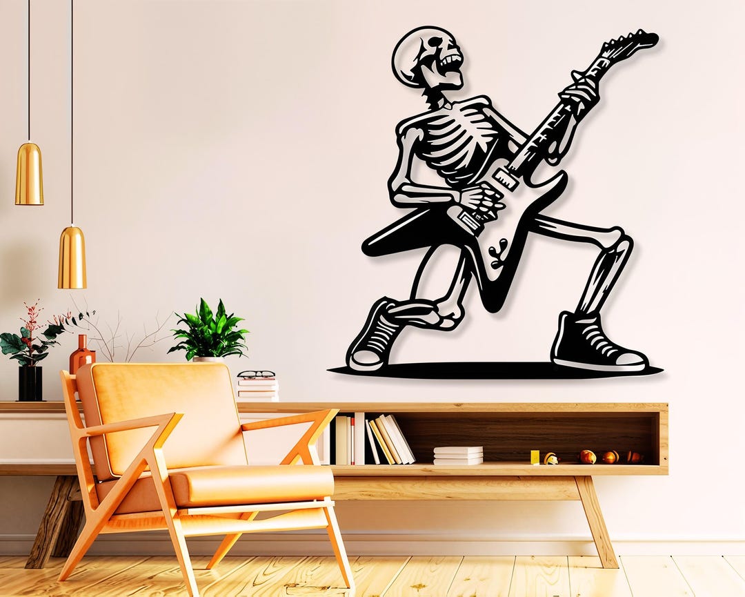 Rockstar Skeleton Guitar Wall Art: SVG DXF CNC Laser Cut File - Etsy