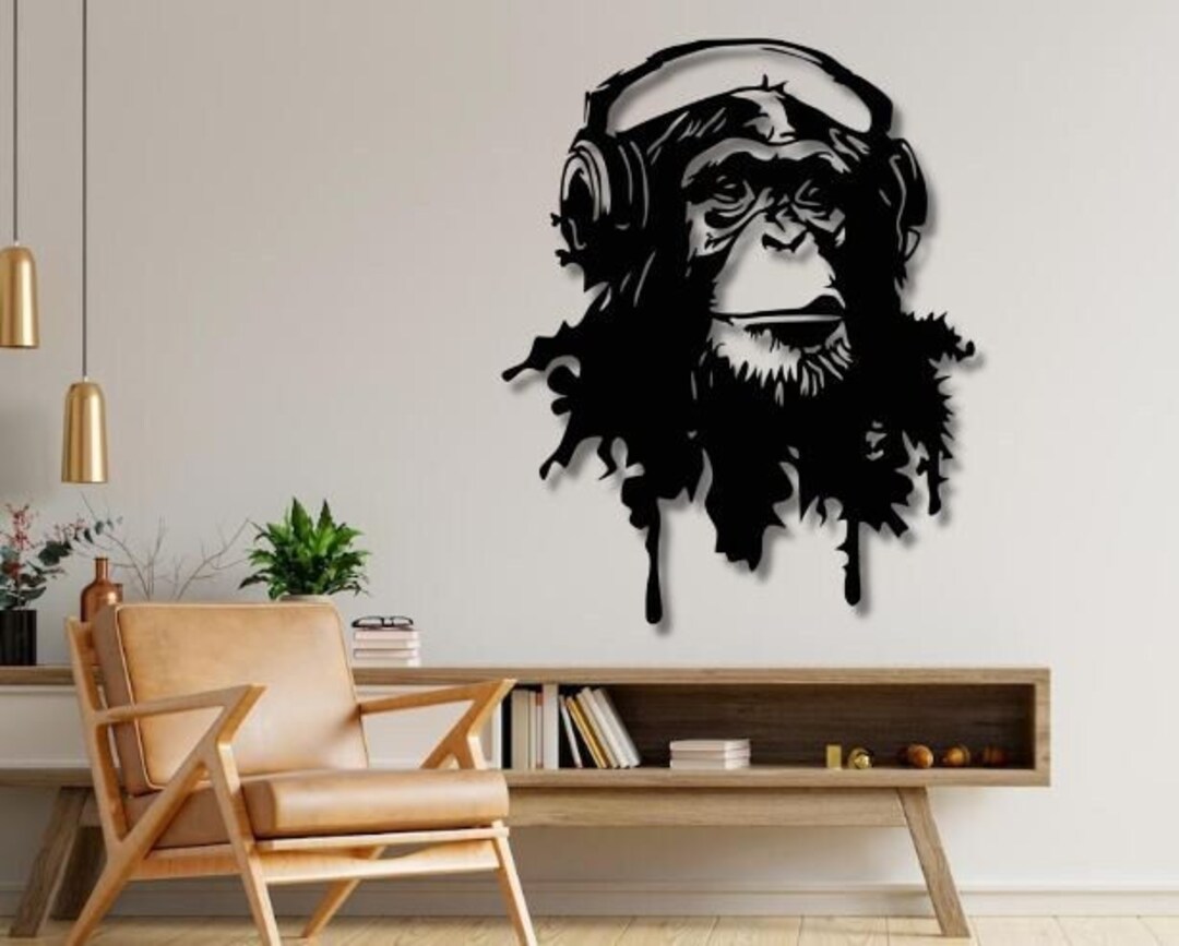 Monkey Headphone Dxf , Svg , Png , Files Wall Art , Laser Cut , Monkey ...