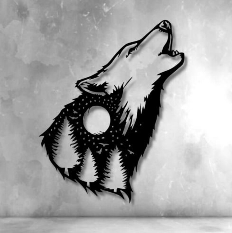 Wolf Howling at Moon Metal Wall Art Files (SVG, DXF, PNG) - Etsy