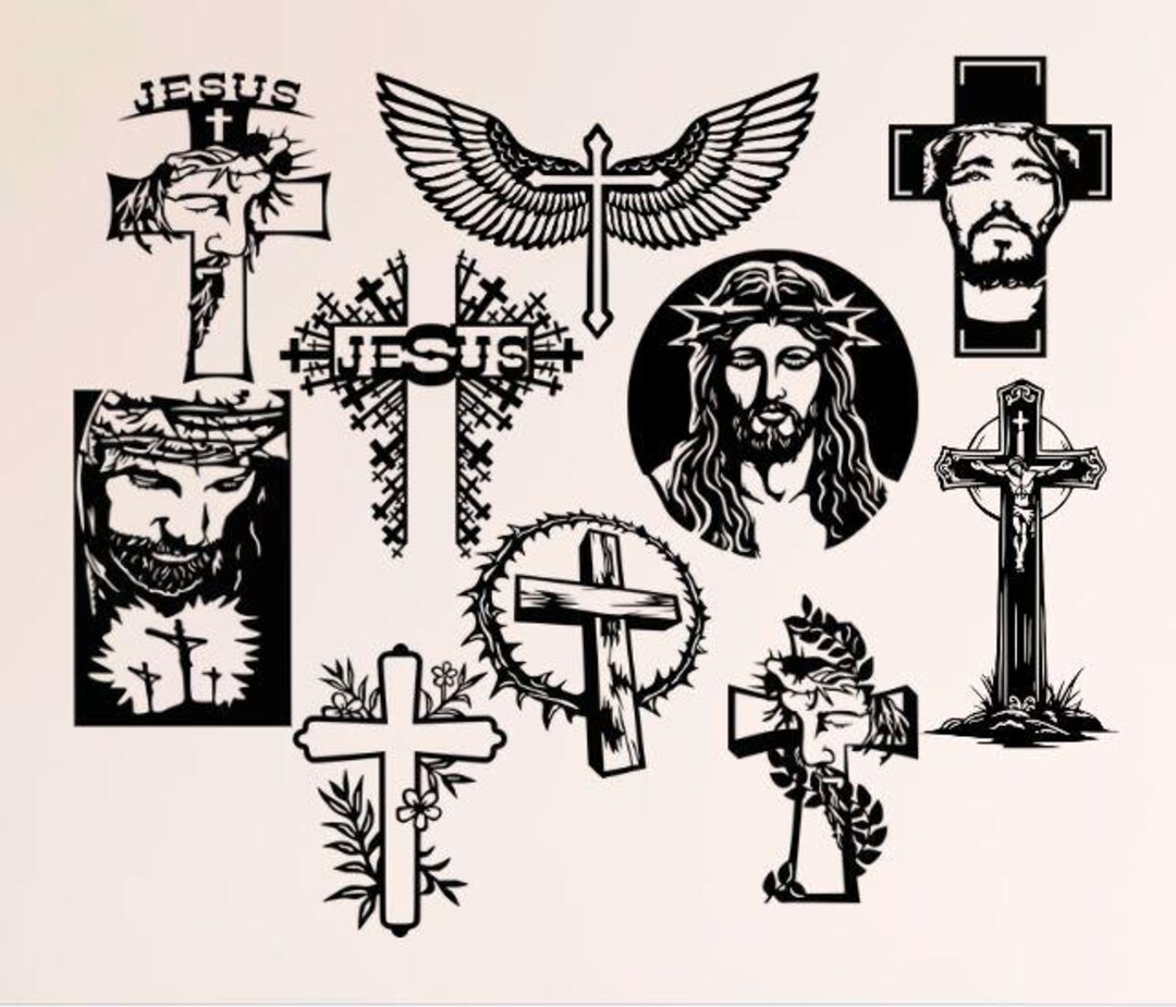 Jesus Cross Set Dxf Svg Png Files Plasma Metal Wall Art Cut File for ...