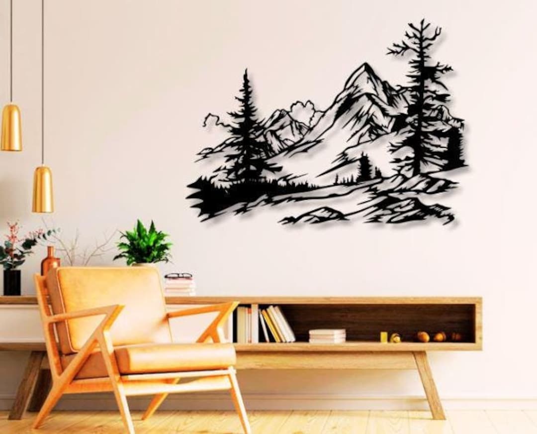 Mountain Scene Dxf Svg Png Files Nature Trees Mountains Cut File for ...